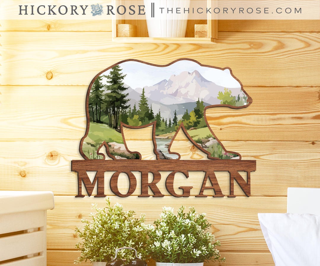 Wooden Bear Name Sign | Laser Cut Name Cutout, Bear Themed Decor, Bear ...
