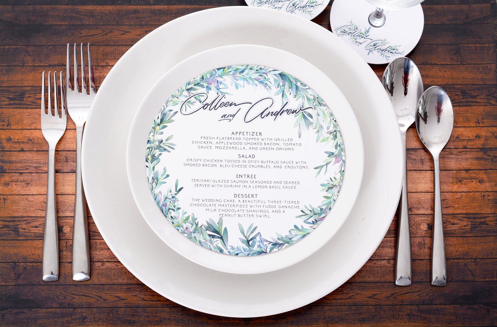 Round Wedding Menus Wedding Plate Menus FREE Matching Wine - Etsy