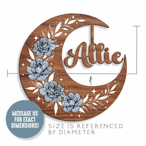 Crescent Moon Name Sign | Wooden Name Cutout, Moon Themed Art ...