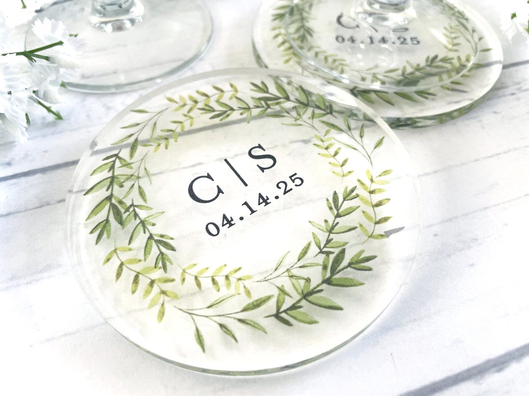 Monogram Wedding Coasters, Clear Acrylic Round Coasters, Printed ...