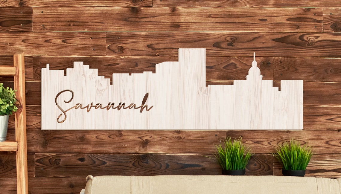 Savannah Skyline Wall Sign, City Skyline Wall Decor, Georgia Wall Art ...
