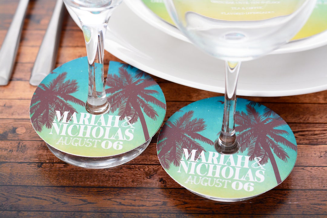 Wedding Wine Glass Tags - Champagne Glass Tag - Beach Themed Glass Tags ...