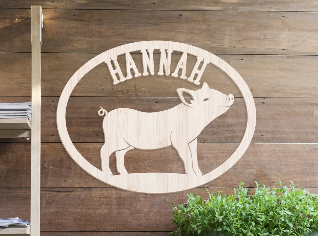 Pig Name Sign, Pig Wall Decal Art, Farm Animal Sign, Custom Name Sign ...