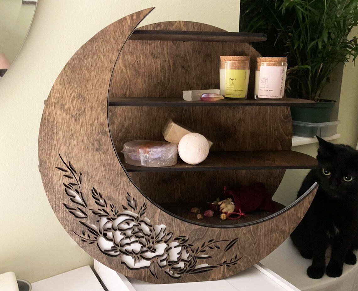 Wooden Moon Wall Shelf Custom Made Moon Shelf Crescent Moon - Etsy