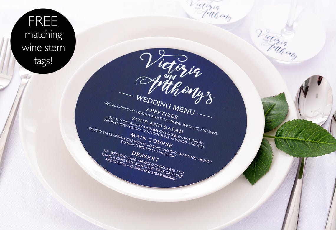 Round Wedding Menus Wedding Plate Menus FREE Matching Wine - Etsy Ireland
