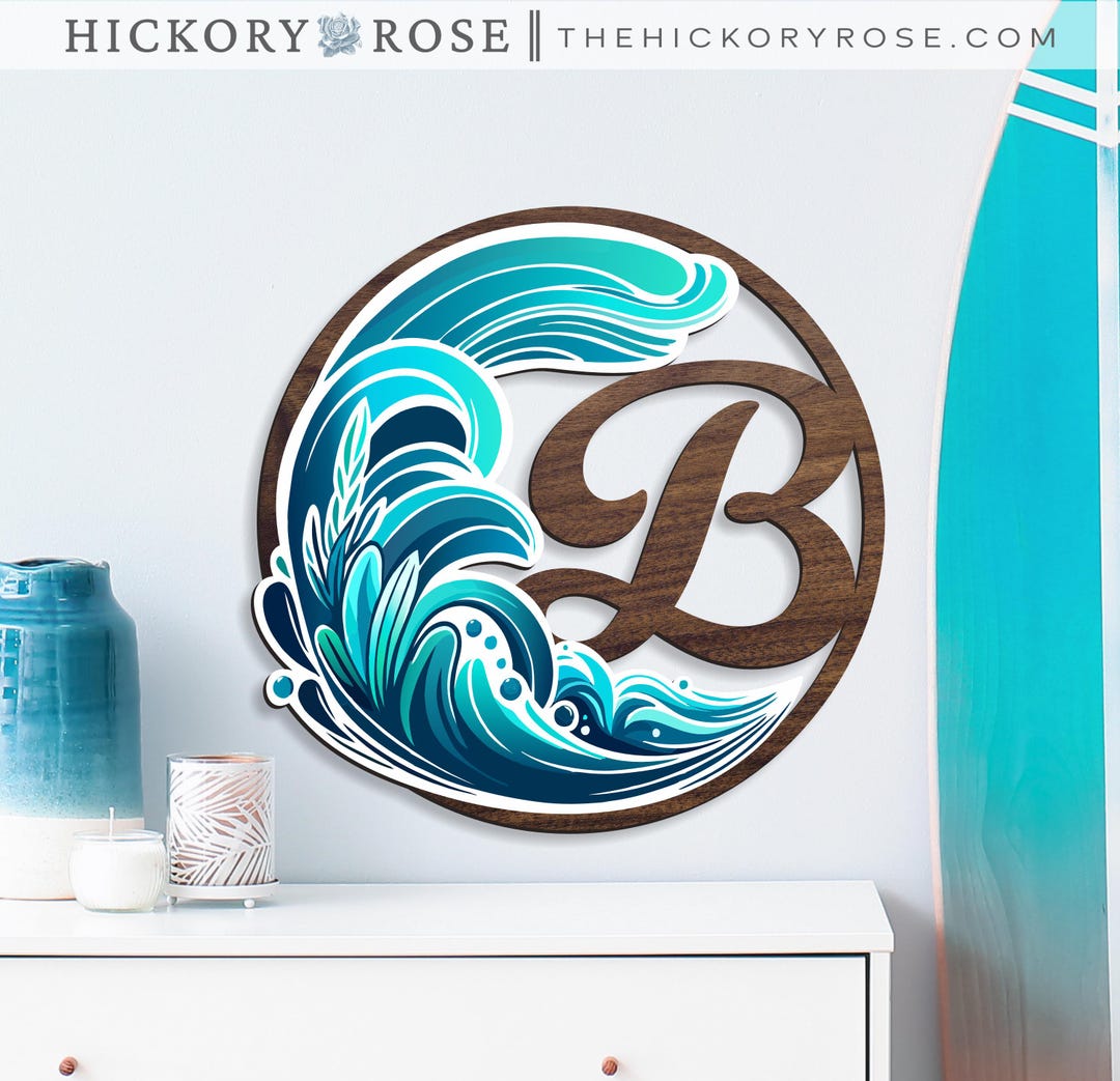 Water Wave Name Sign | Wooden Name Cutout, Ocean Wave Art, Personalized ...