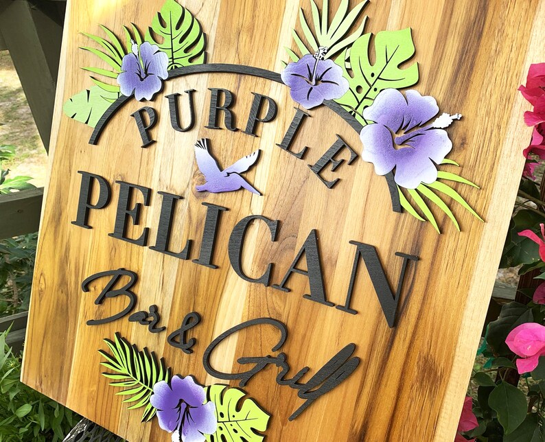 Custom Business Logo Sign Bar & Grill Sign Natural TEAK WOOD - Etsy