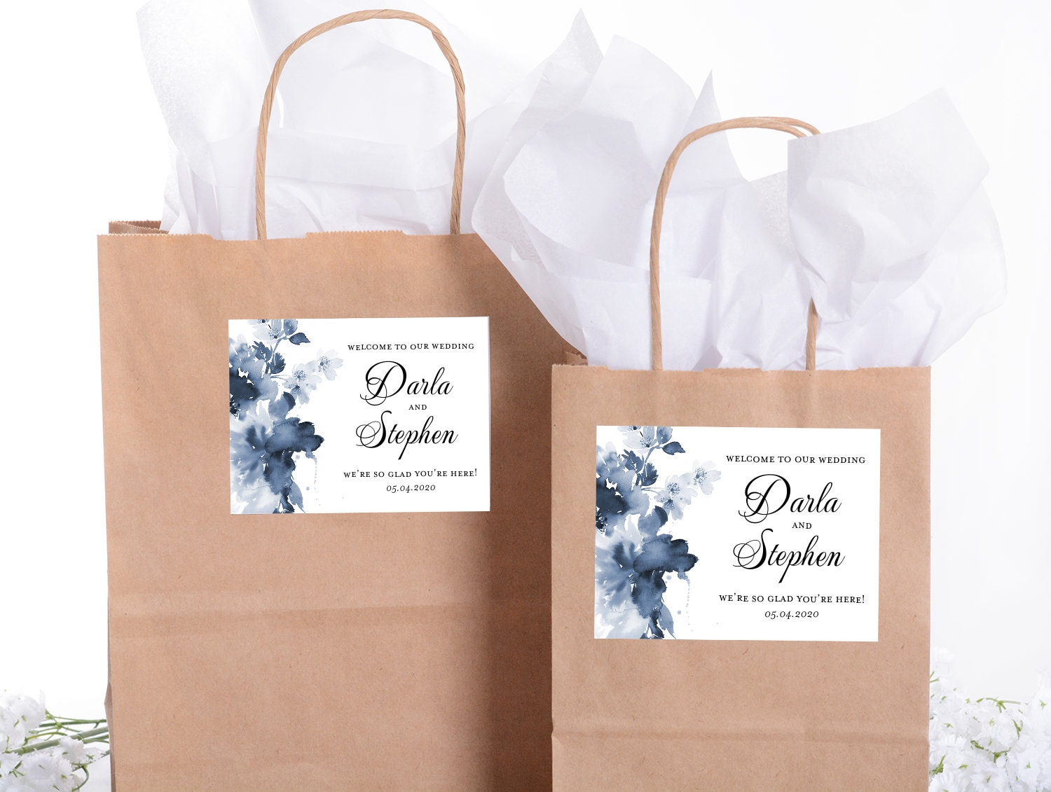 Wedding Favor Bags Wedding Welcome Gift Bags Hotel Welcome Bags Floral Favor Labels and Bags Welcome Stickers wdib 322 Etsy