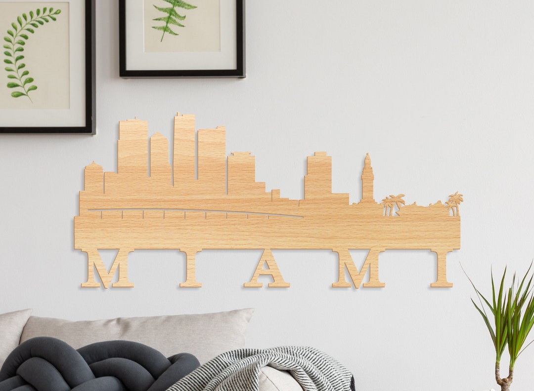 Miami Skyline Sign, Wooden Miami Cutout, Miami Skyline Wall Decor ...