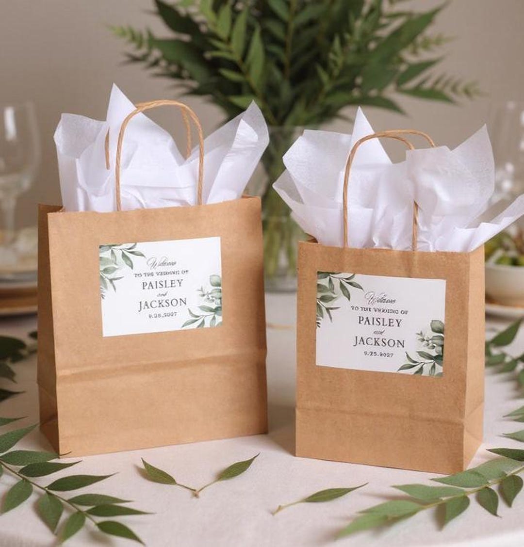 Wedding Welcome Bag Stickers: Sage Green Leaf Favor Box Labels - Etsy