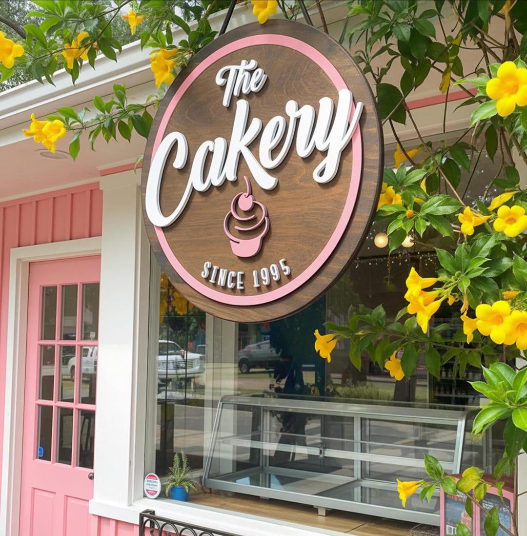 Custom Bakery Logo Sign, Cake Shop Store Sign, Wooden 3D Business Sign ...