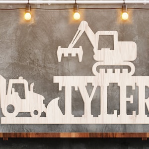 Construction Trucks Name Sign, Custom Name Sign Gift, Kids Room Decor ...