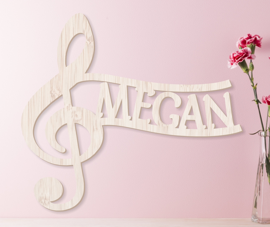 Treble Clef Wall Sign, Music Theme Wall Decor, Kids Name Sign, Wood ...