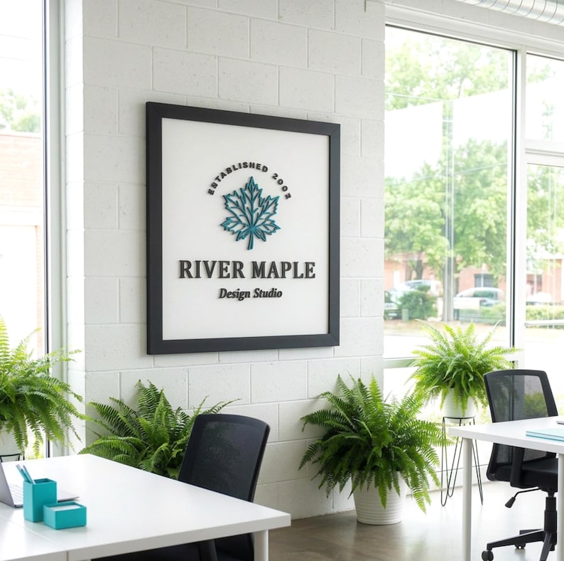 Custom Square Logo Branded Sign: 3D Wood Business Signage, Storefront ...