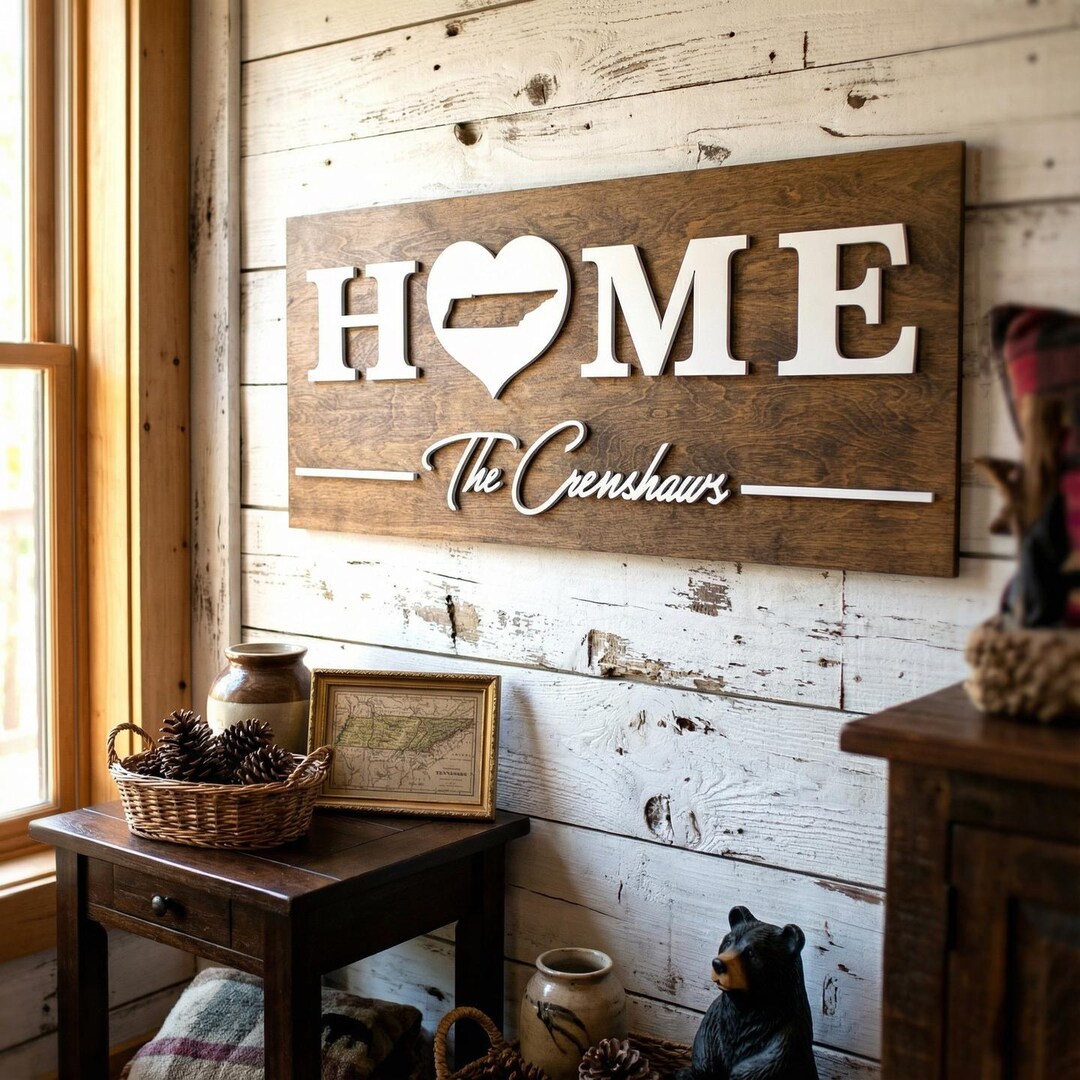Wooden Tennessee Home Sign, Custom Family Name Signs, TN State Themed ...