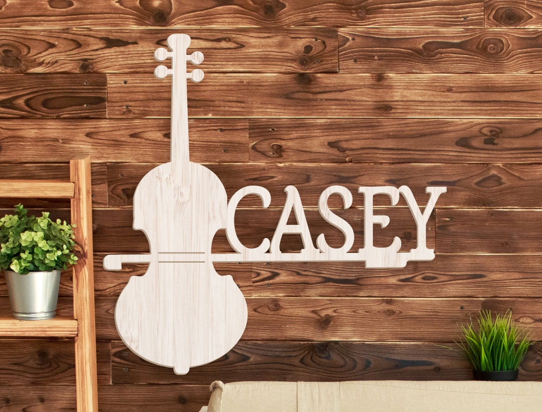 Violin Wall Sign, Music Wall Decor, Music Theme Name Sign, Wood Name ...