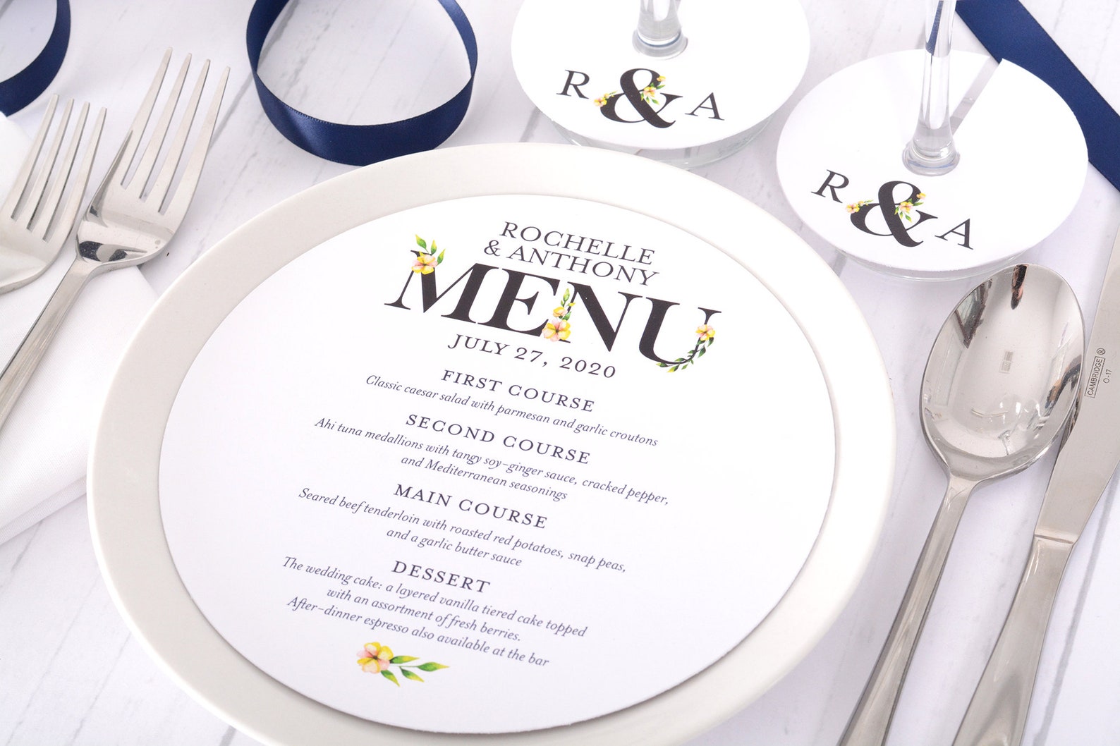 Round Wedding Menus Wedding Plate Menus FREE Matching Wine | Etsy