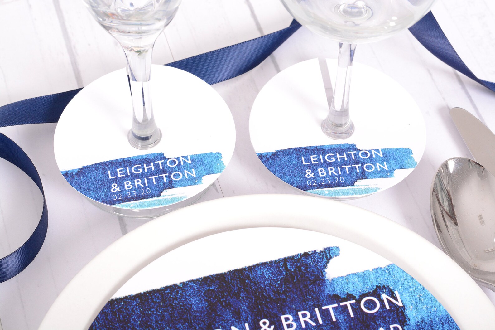 Wedding Wine Glass Tags Champagne Glass Tag Blue | Etsy