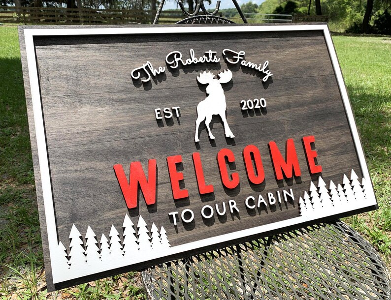 Cabin Welcome Sign Custom Lodge Sign Family Name Sign | Etsy