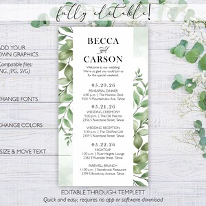 INSTANT DOWNLOAD Wedding Schedule, Printable Itinerary Template ...