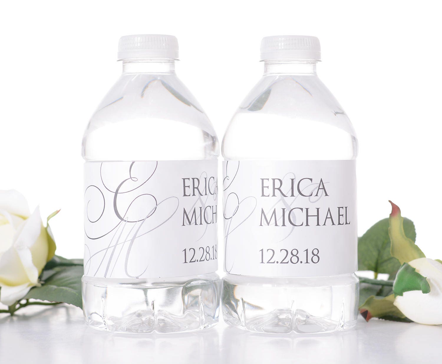 Elegant Wedding Water Bottle Labels - Monogram Wedding Bottle Labels ...