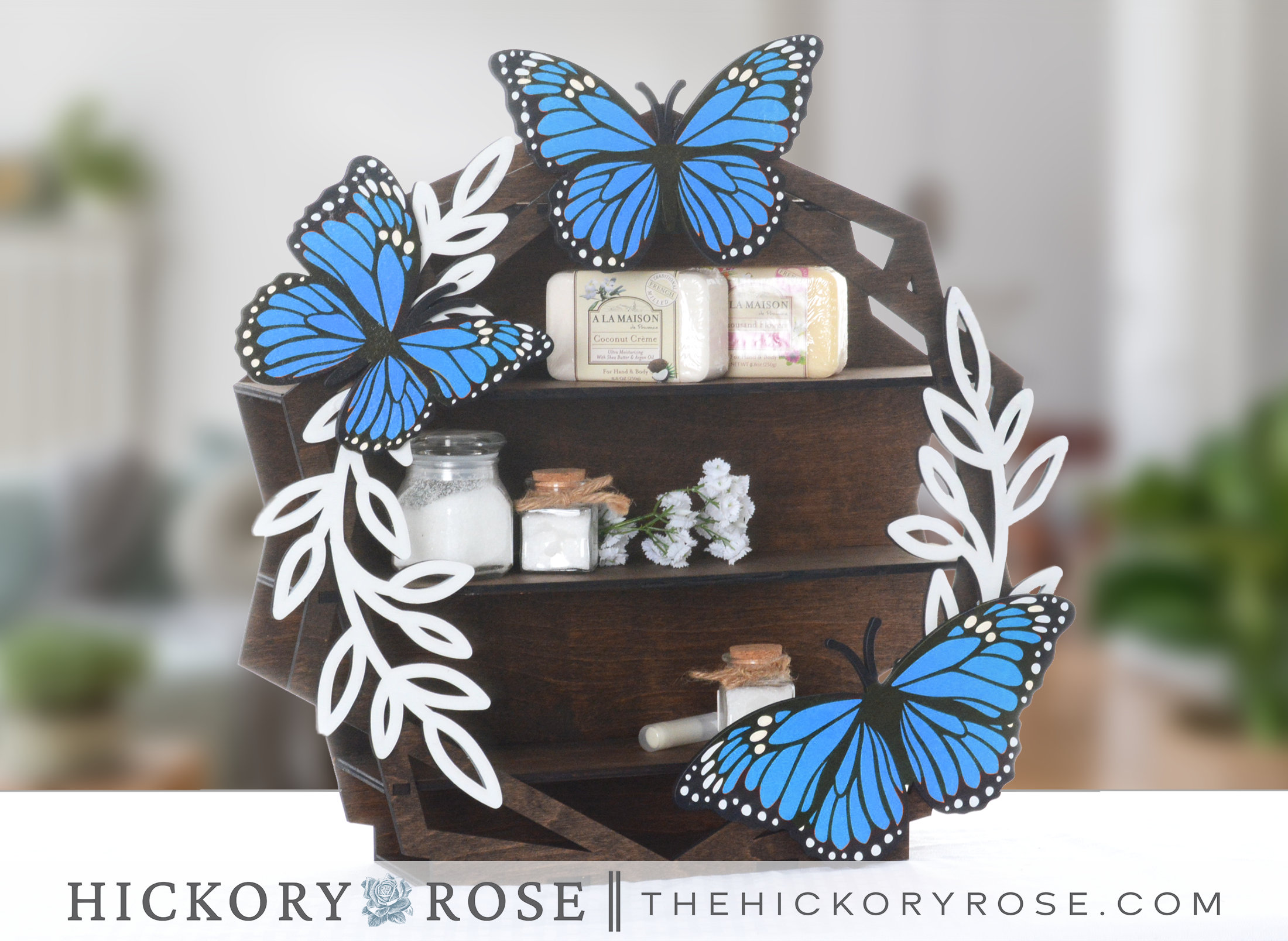 Laser Cut Butterfly Crystal Display Shelf, Whimsical Wooden Trinket ...