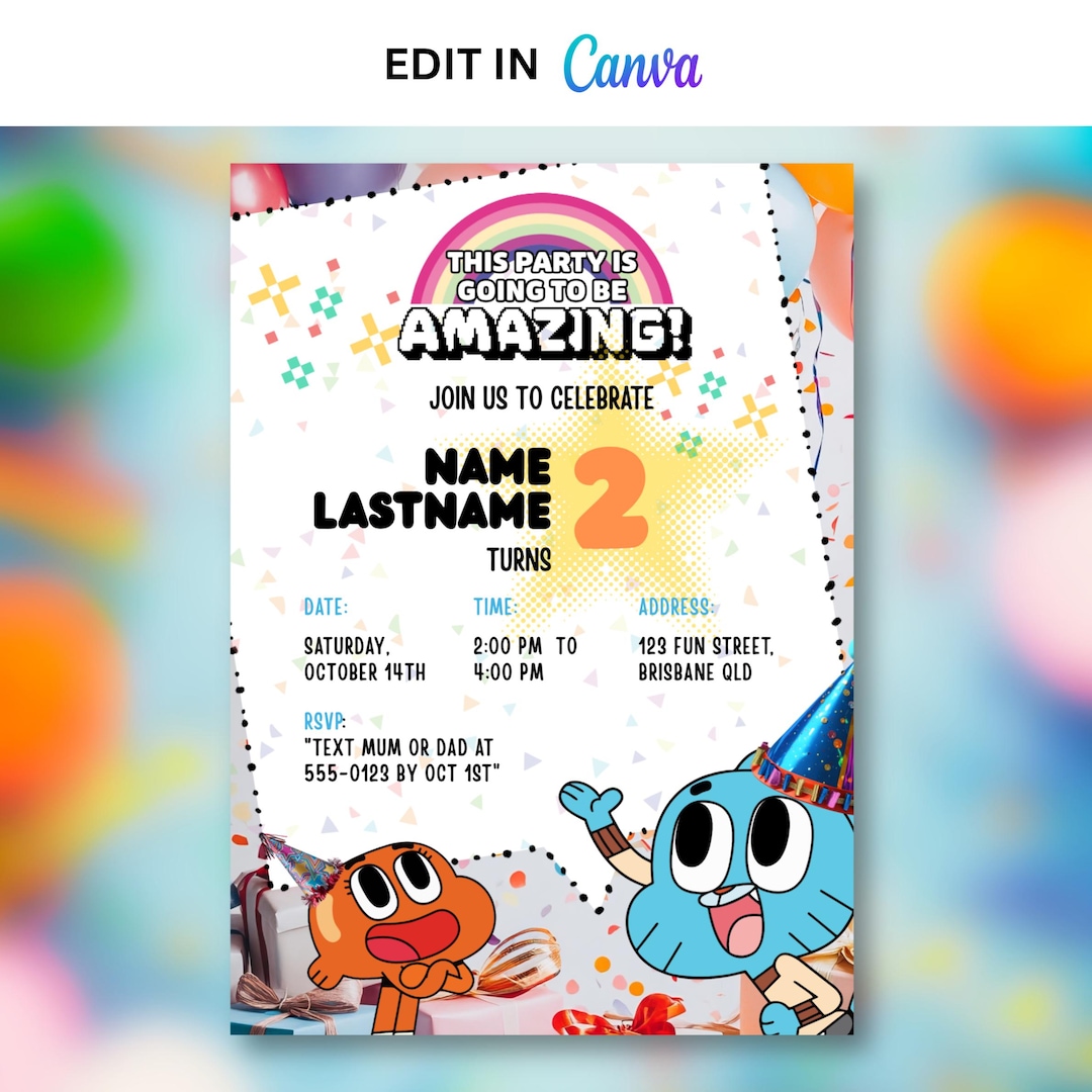 Gumball Birthday Party Invitation Template, Editable 5x7 (digital ...
