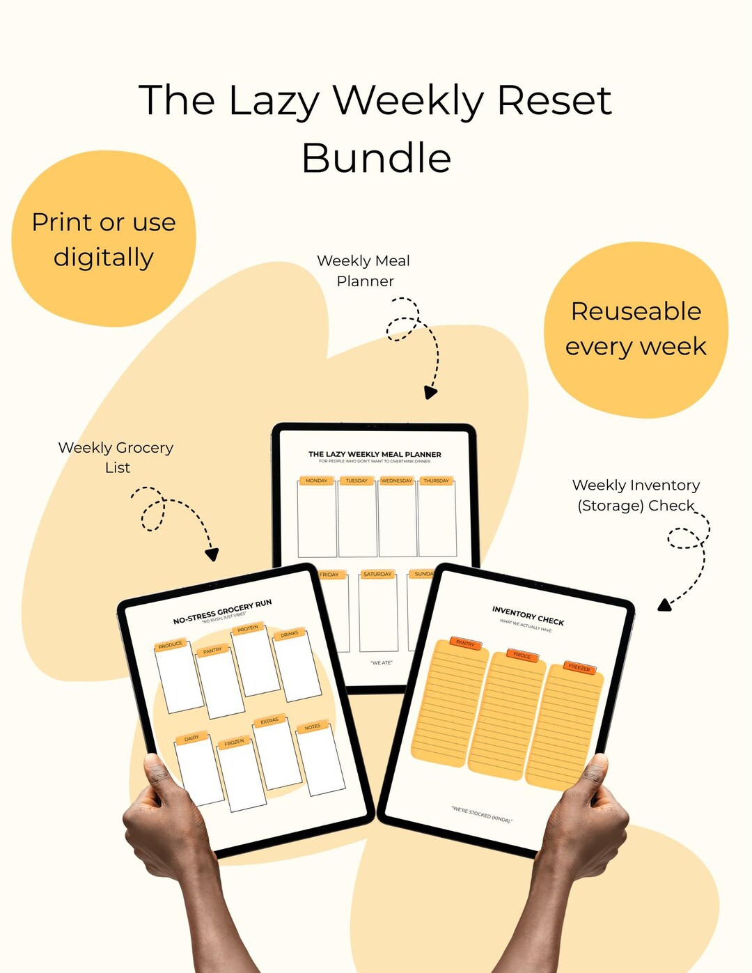 The Lazy Weekly Reset Printable Meal Planner | Grocery List | Pantry ...