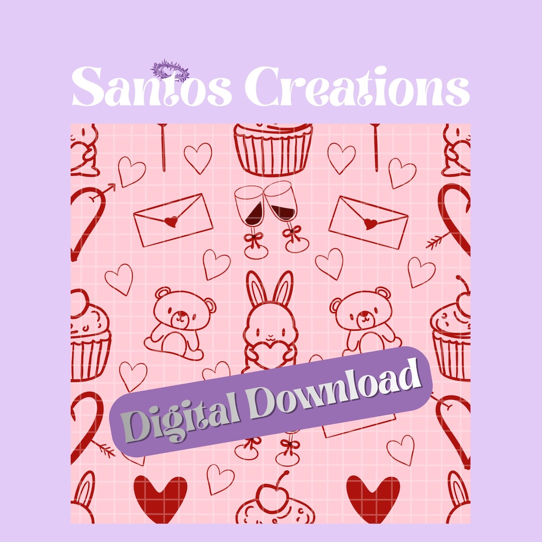 Valentine Red Doodles Seamless Pattern, Hand-drawn PNG (digital ...