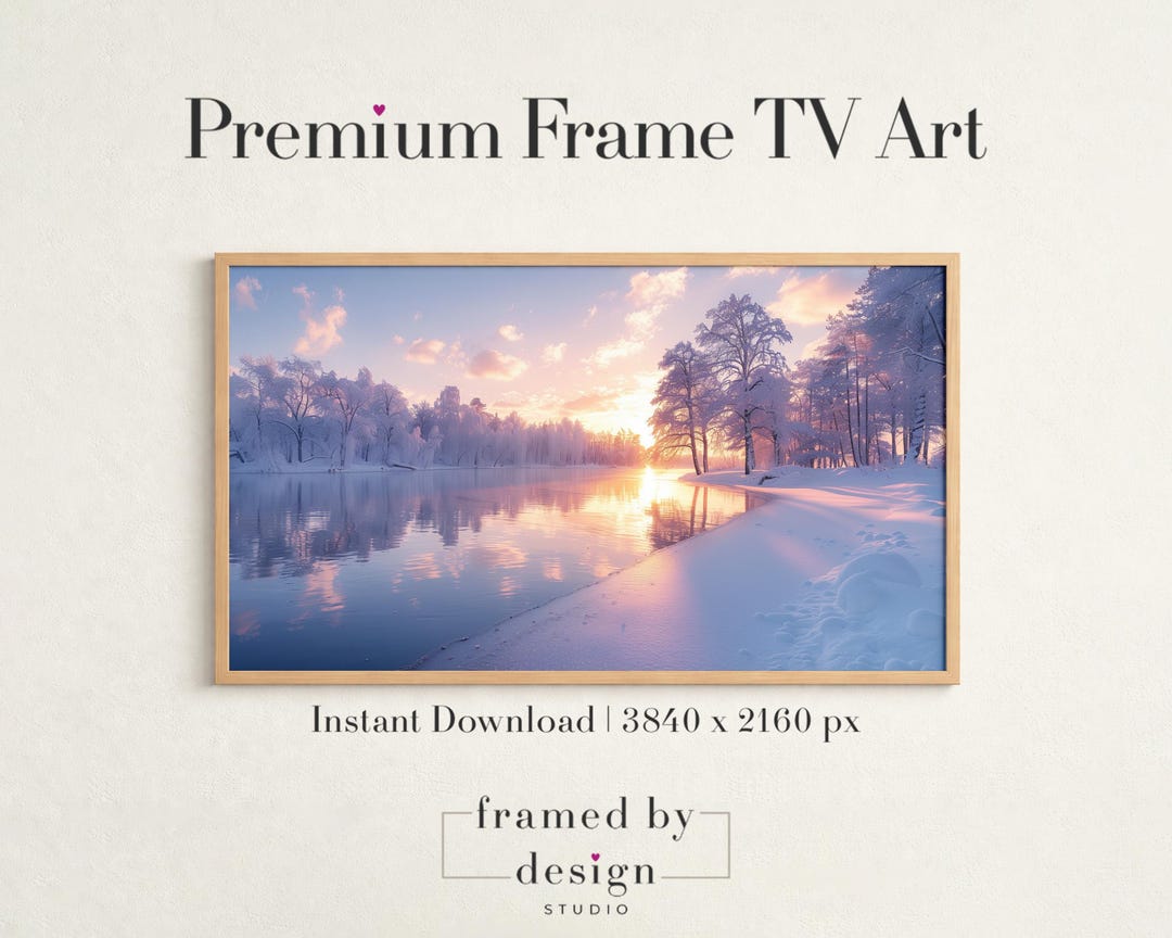 Serene Winter Lake Art Frame TV Art - Frozen Lake With Snow-dusted ...