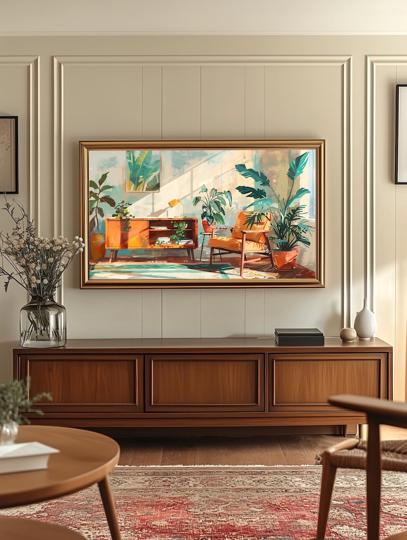 Mid-century Modern Frame TV Art - Botanical Boho Flair, Cozy Vintage ...