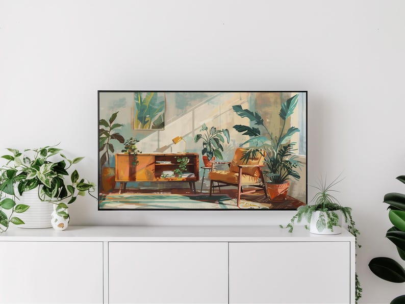 Mid-century Modern Frame TV Art - Botanical Boho Flair, Cozy Vintage ...