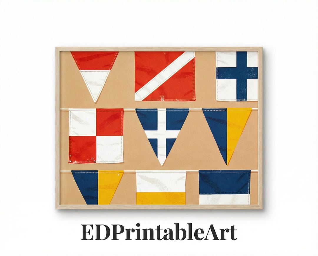 Nautical Signal Flags Art Print, Vintage Coastal Decor, Maritime Banner ...