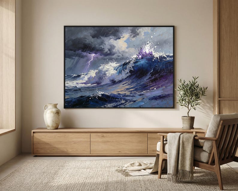 Impasto Ocean Wave Oil Painting - Dramatic Nautical Seascape Art - Etsy