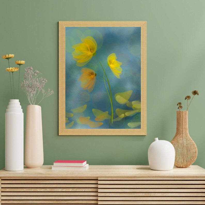 Printable Digital Painting With the Yellow Flowers , Wall Art, Bright ...