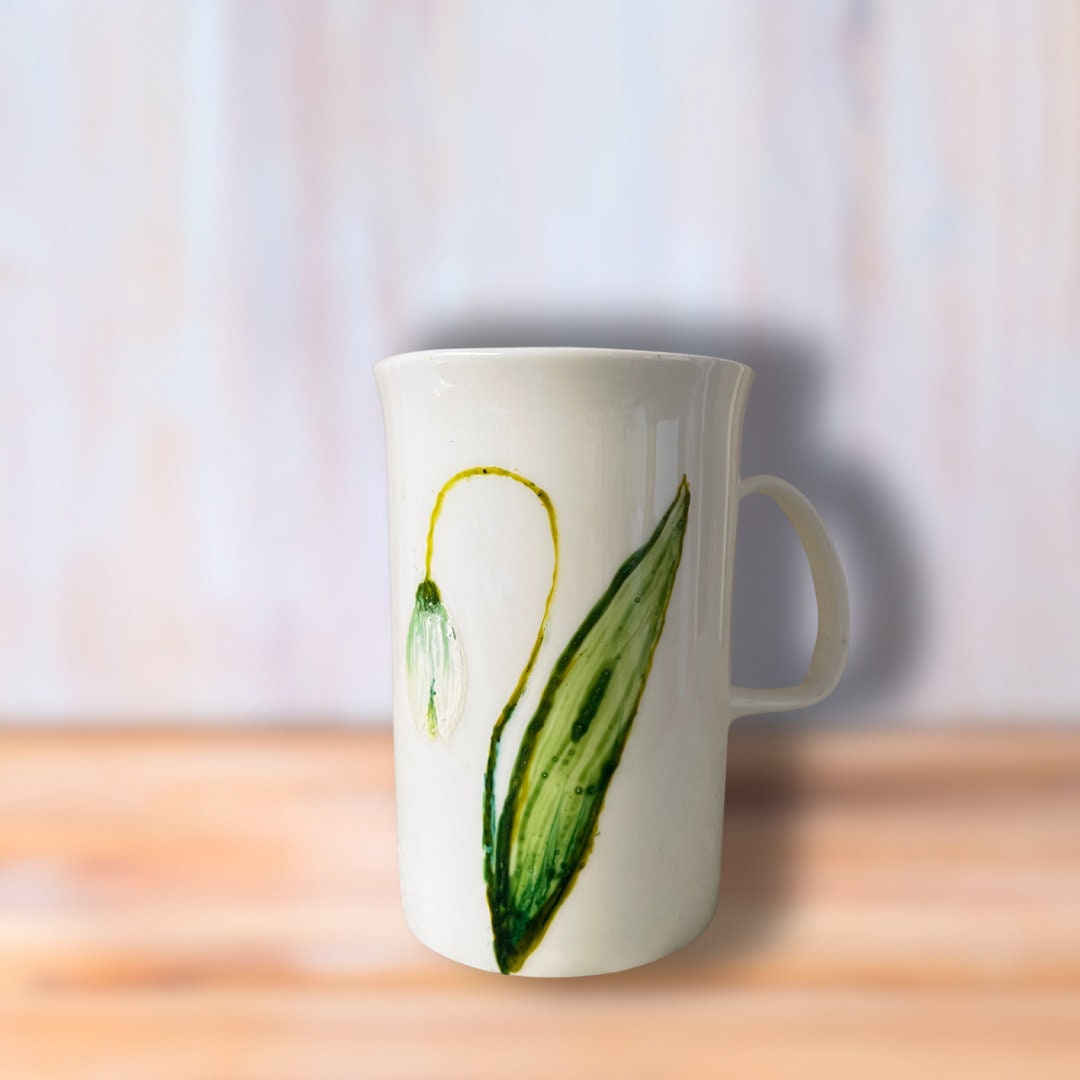 Snowdrop January Bone China Handpainted Mug, Lightweight Fine Porcelain ...