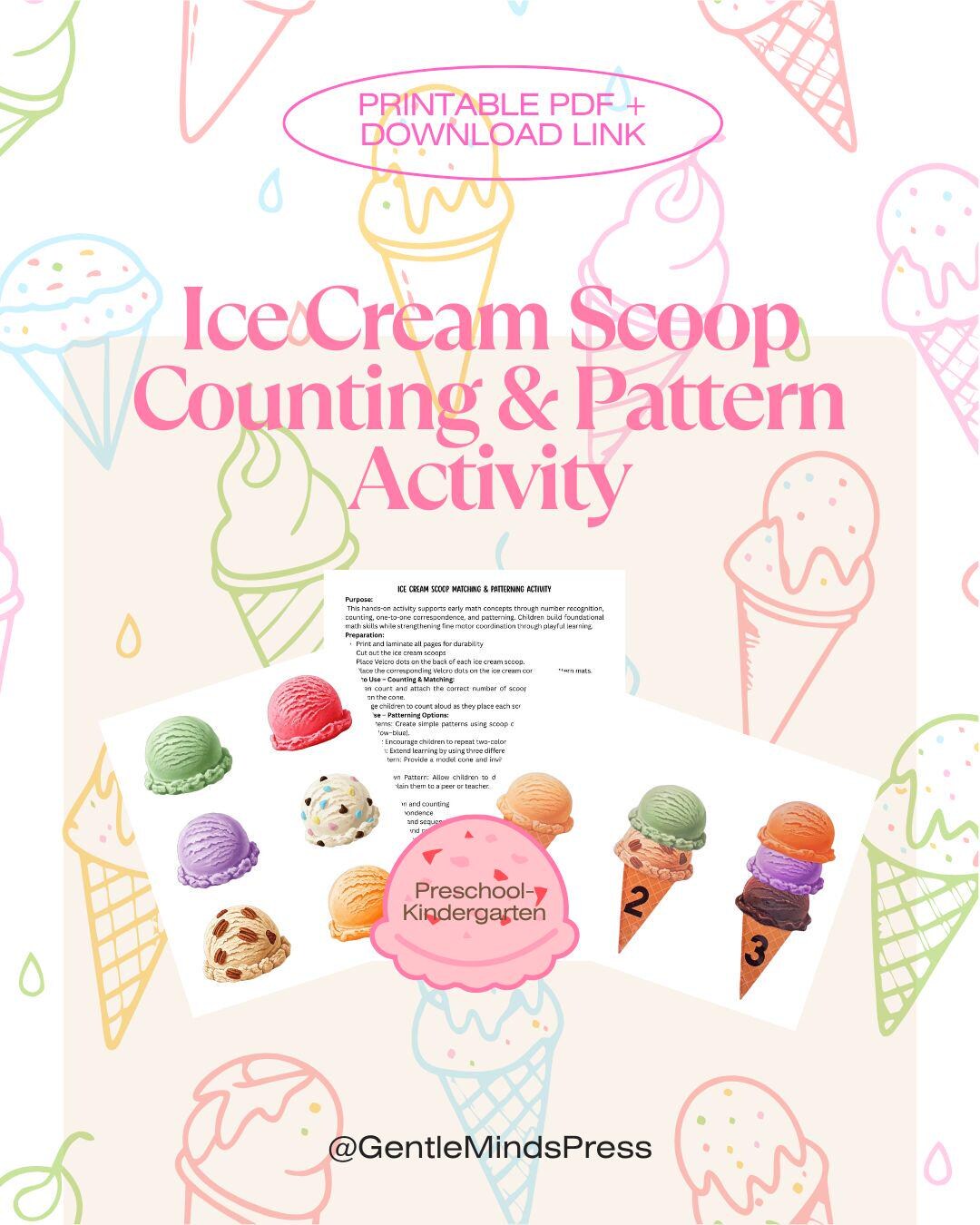 Ice Cream Scoop Counting & Pattern Activity | Printable PDF + Download ...