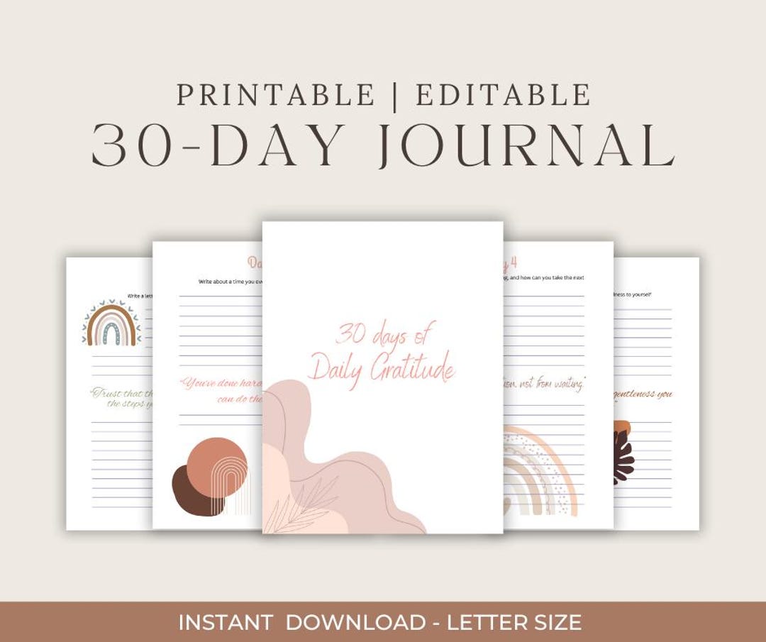 30-day Gratitude Journal | Printable & Editable | Daily Reflection ...