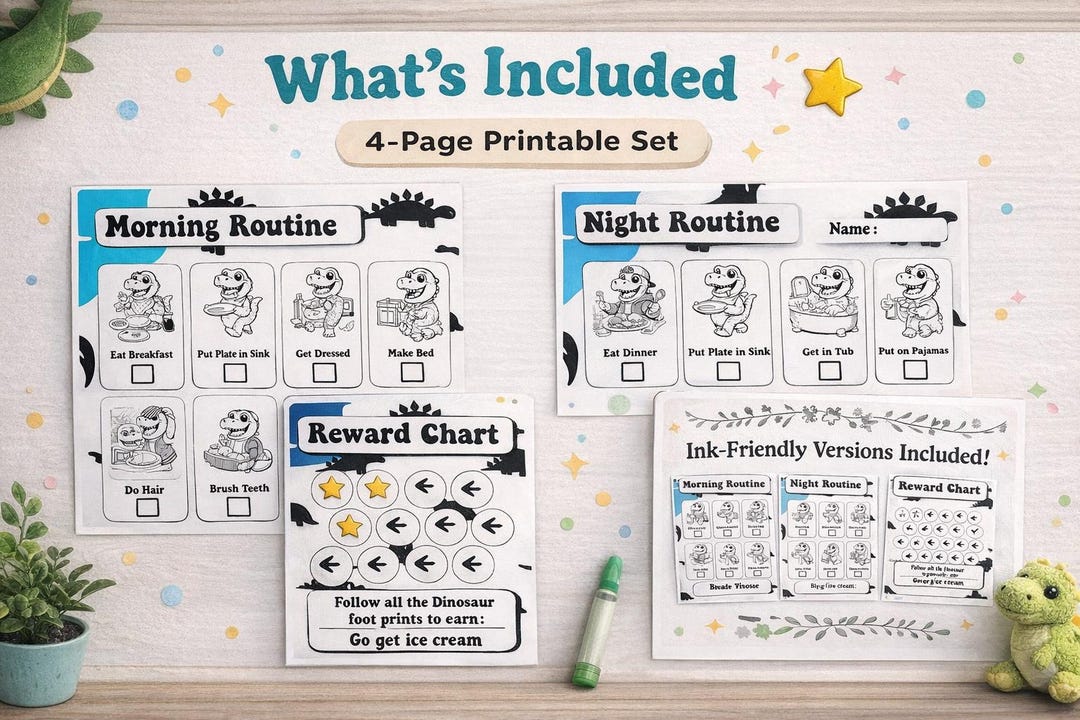 Kid-friendly Dinosaur Routine Charts – Morning, Night & Reward Chart ...