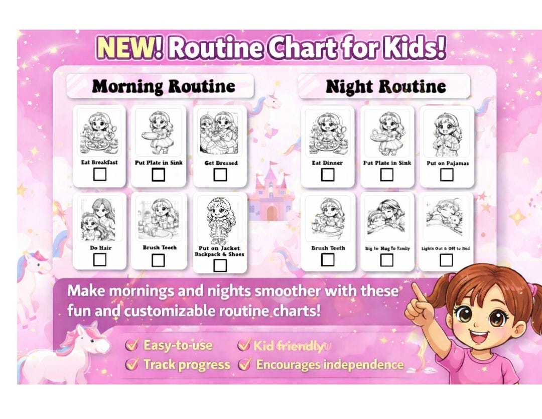 Kid-friendly Princess Routine Charts – Morning, Night & Reward Chart ...