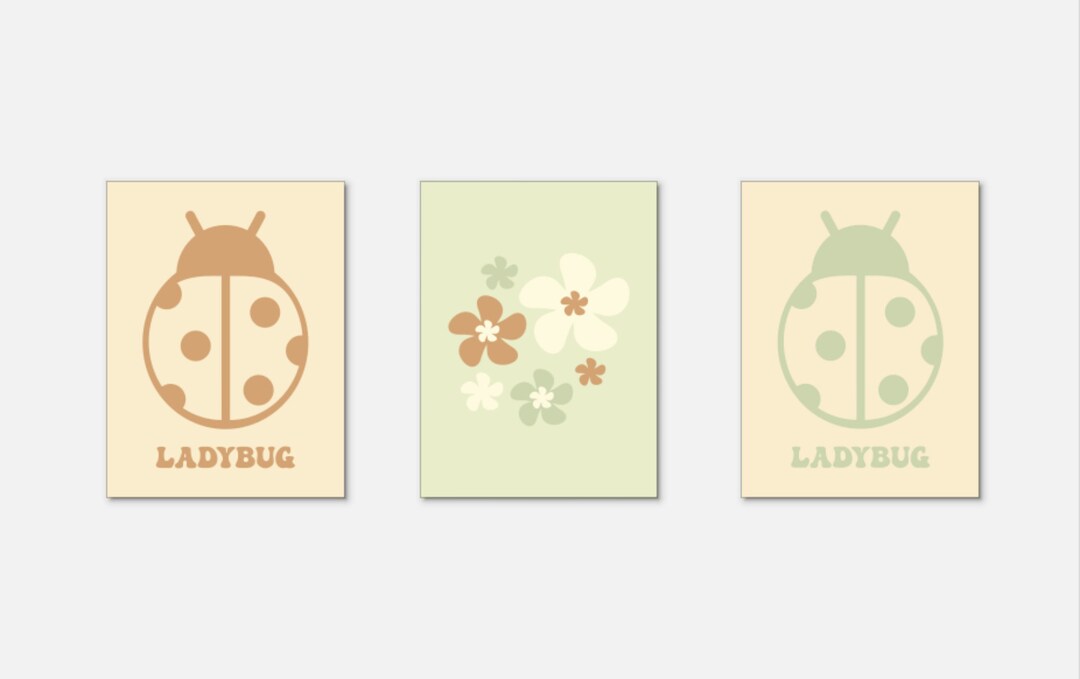 Digital Prints, Printable Wall Art Ladybug, Set of 3, Ladybug Digital ...