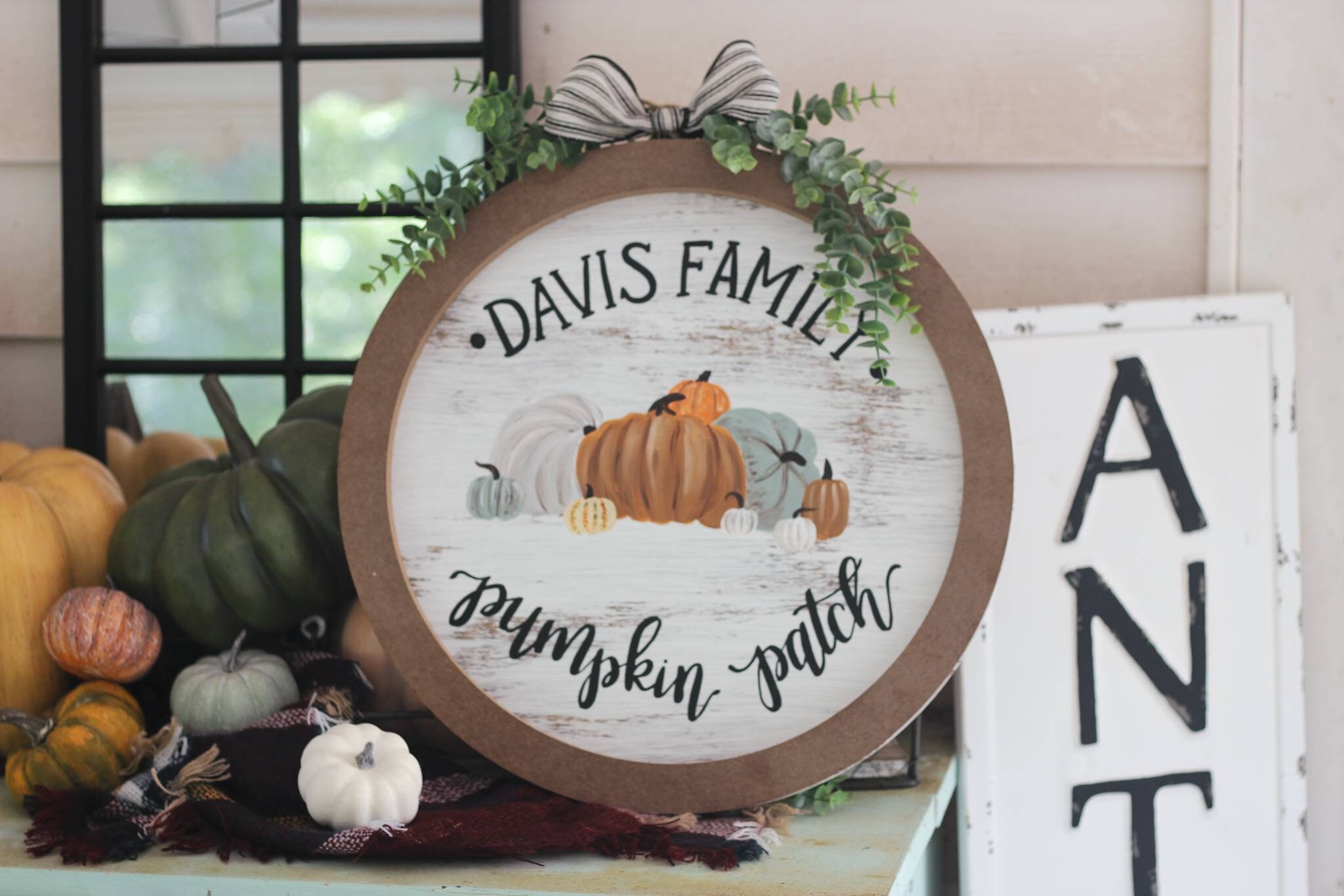 Heirloom Pumpkin Custom Name Fall Door Hanger Decor