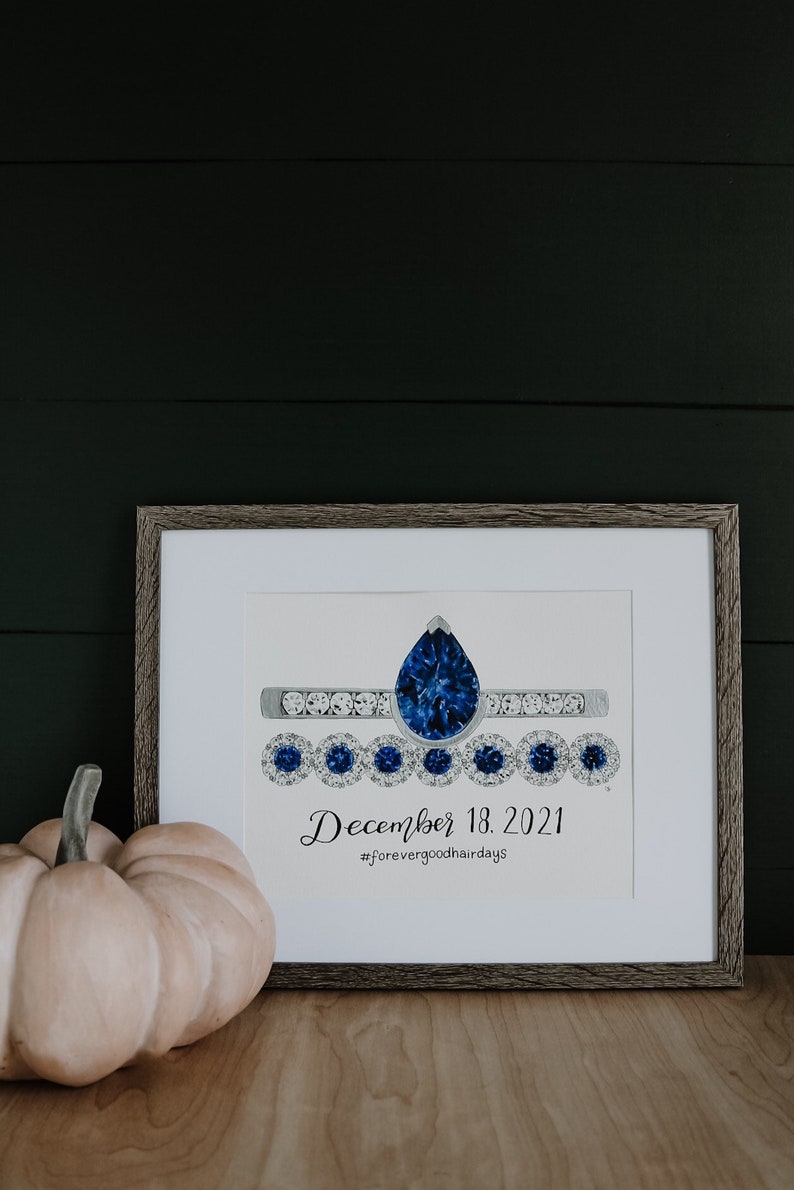 Personalized Watercolor Engagement Ring Portrait - Etsy