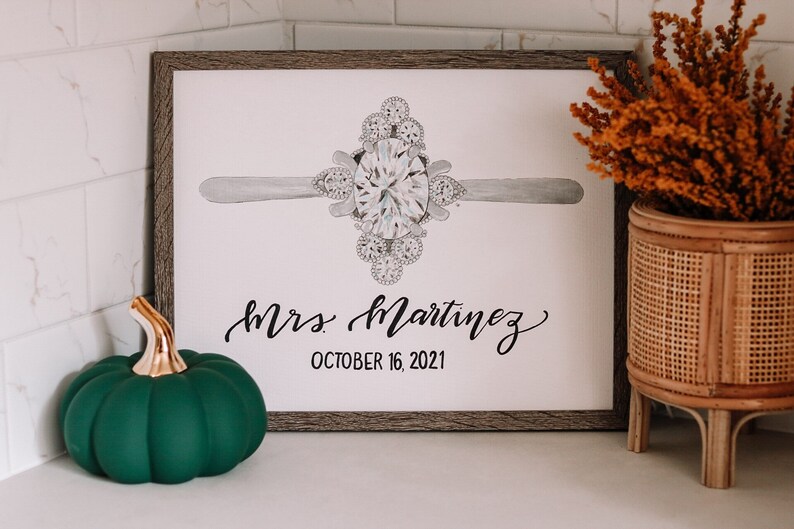 Personalized Watercolor Engagement Ring Portrait - Etsy