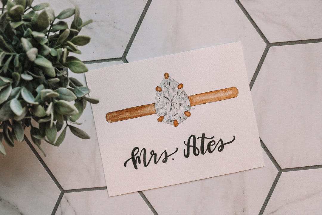 Personalized Watercolor Engagement Ring Portrait - Etsy