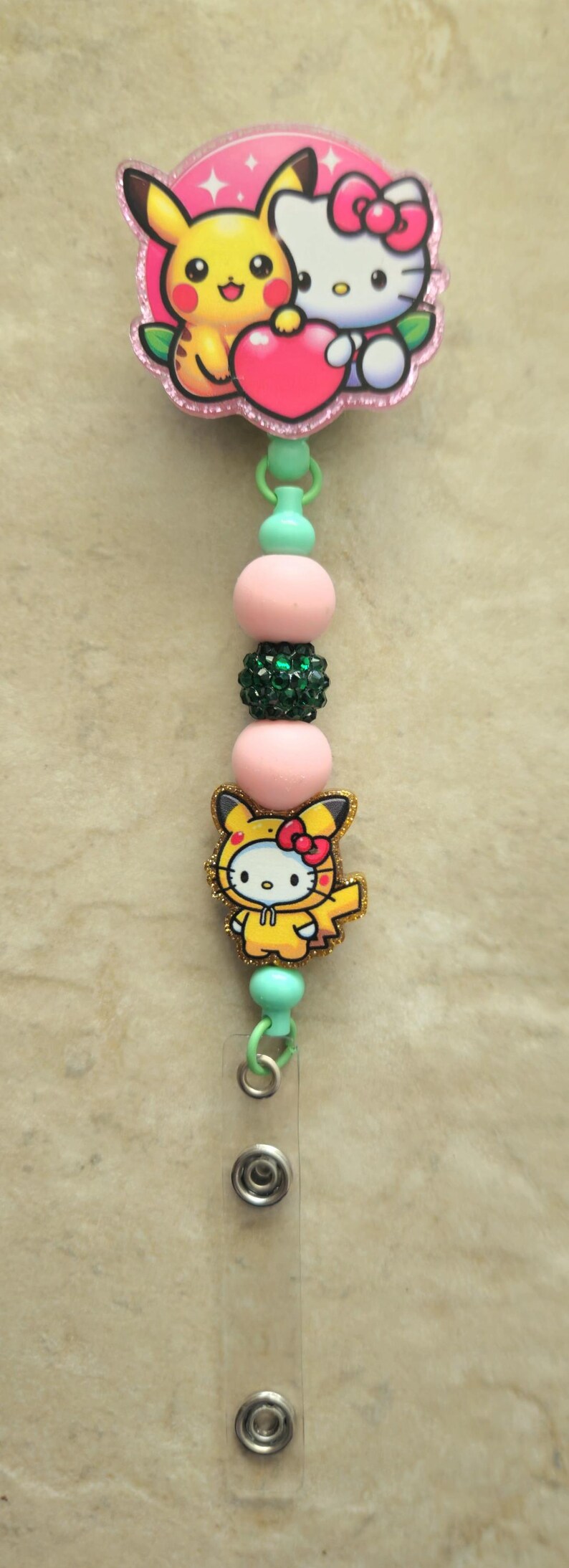 Hello Kitty and Pikachu Beaded Badge Reel - Etsy
