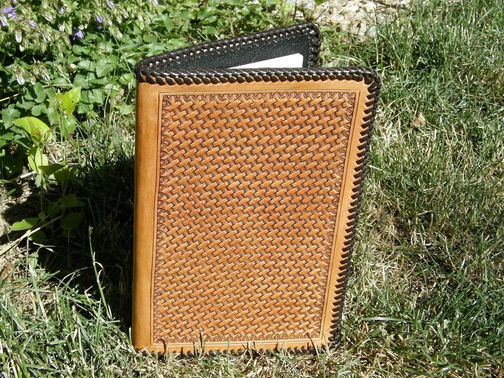 Handmade 5x8 Refillable Leather Notebook With Basket Stamping and ...