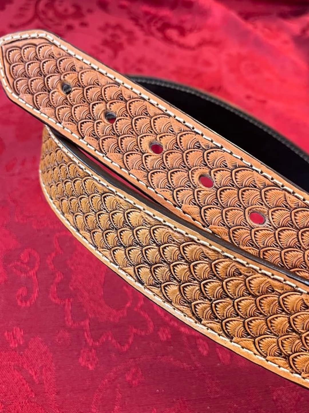 Custom Made Hand Stamped Leather Belt With Shell Design - Etsy