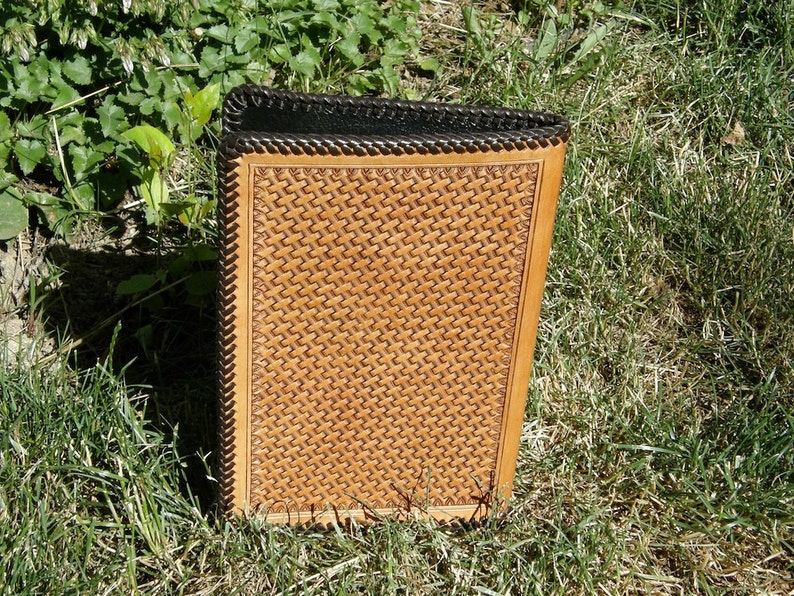 Handmade 5x8 Refillable Leather Notebook With Basket Stamping and ...