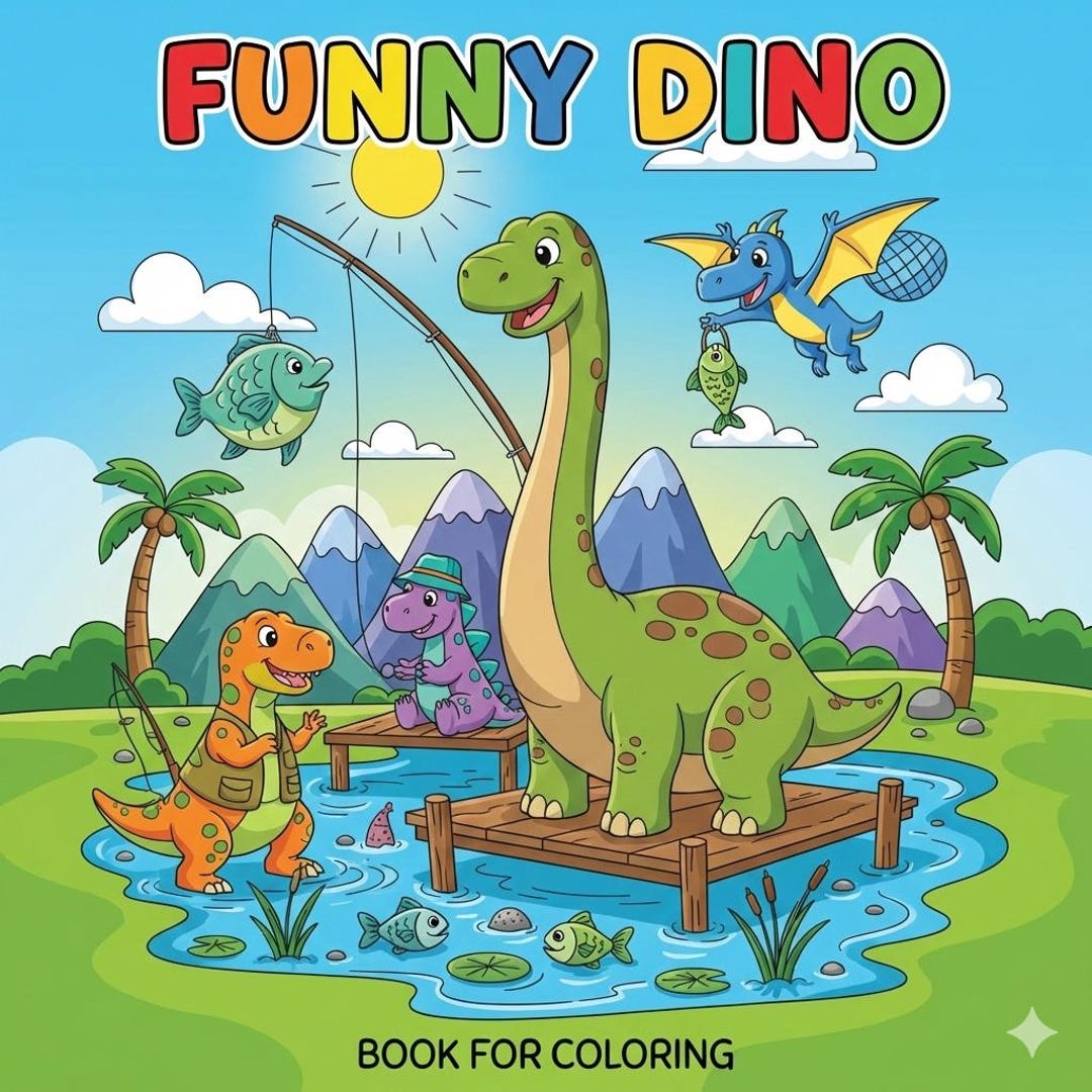 Funny Dinosaur Coloring Book | Kids Printable Activity (instant ...